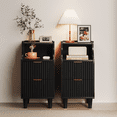 UGTOO Set of 2 Black Nightstands, Modern Wood End Tables with 2 Fluted ...