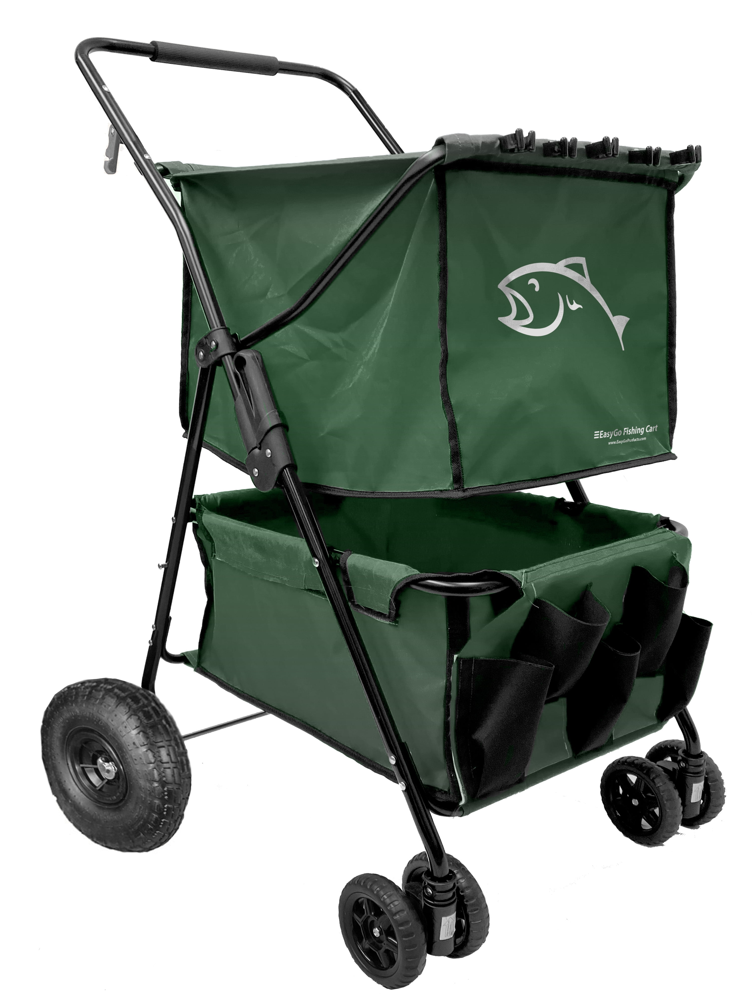 Fishing Cart Wagon - Holds 5 Fishing Poles – LARGE Air Wheels – Cooler ...