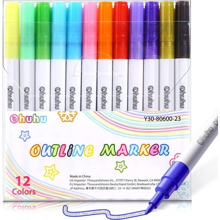 Self-outline Metallic Markers, HTCM 12 Colors Double Line Outline ...