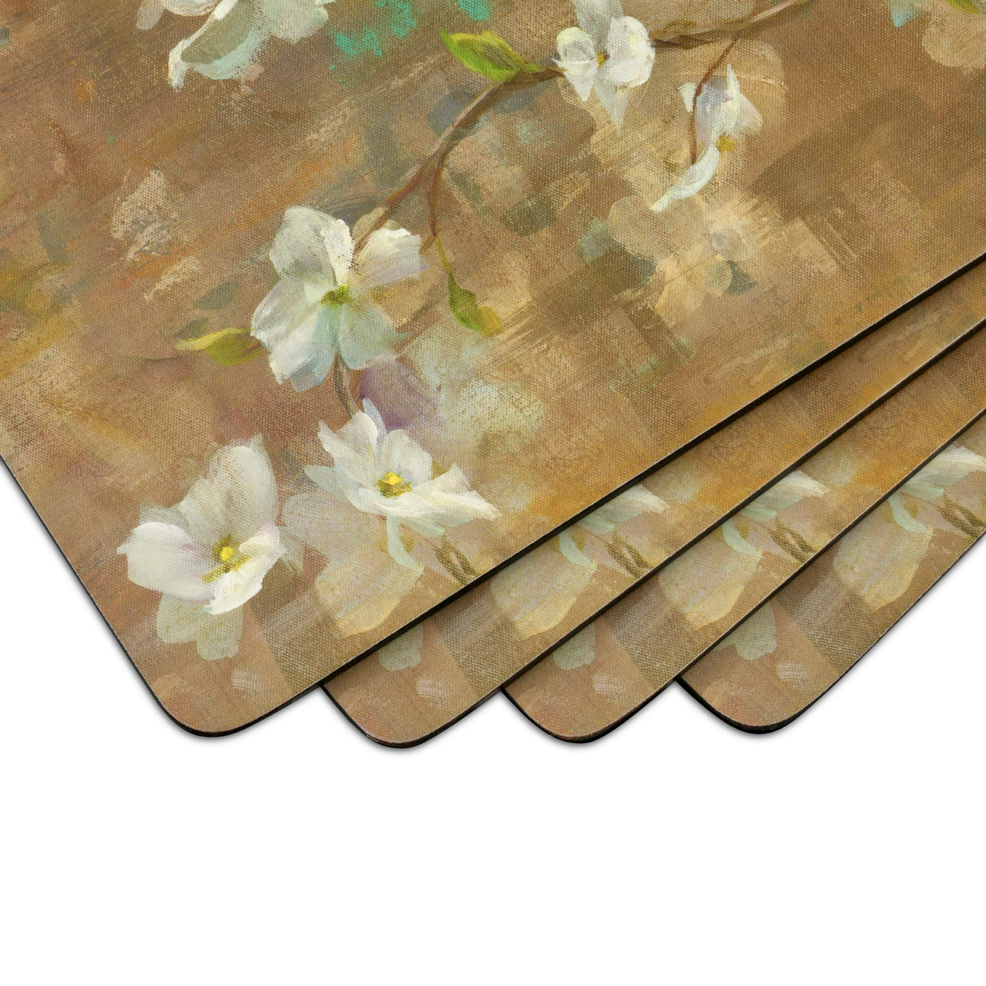 Pimpernel Dogwood In Spring Collection Placemats Set Of 4 Heat Resistant Mats Cork-Backed Board Hard Placemat Set For Dining Table Measures