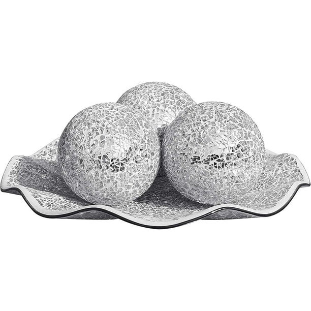Whole Housewares 115 Glass Mosaic Decorative Tray Silver