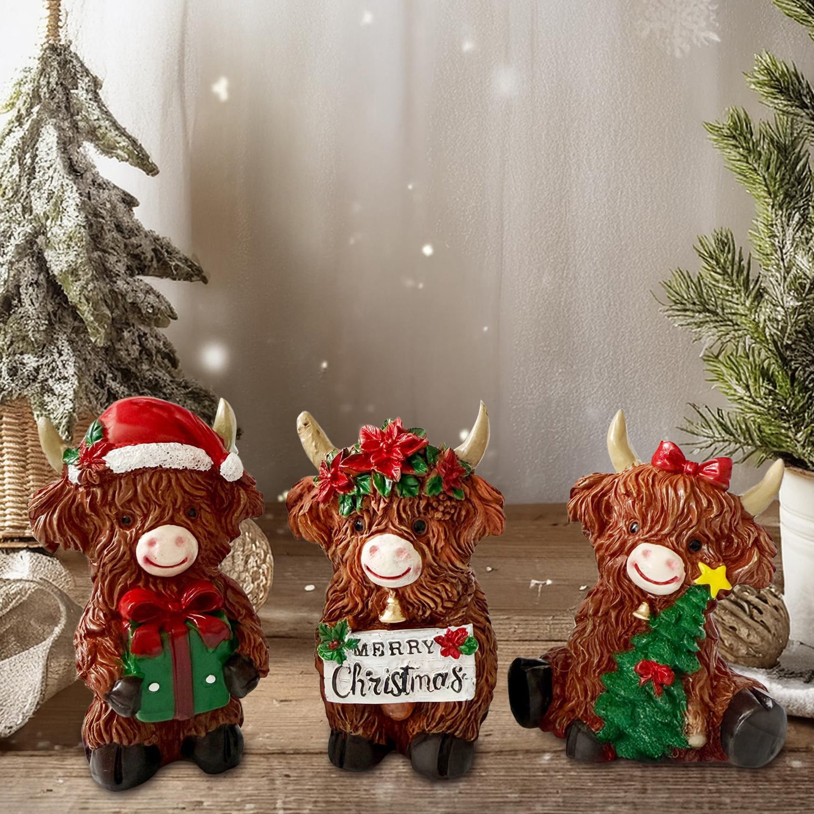Click here for Enjoywould 3pcs Highland Cow Figurines Christmas D... prices