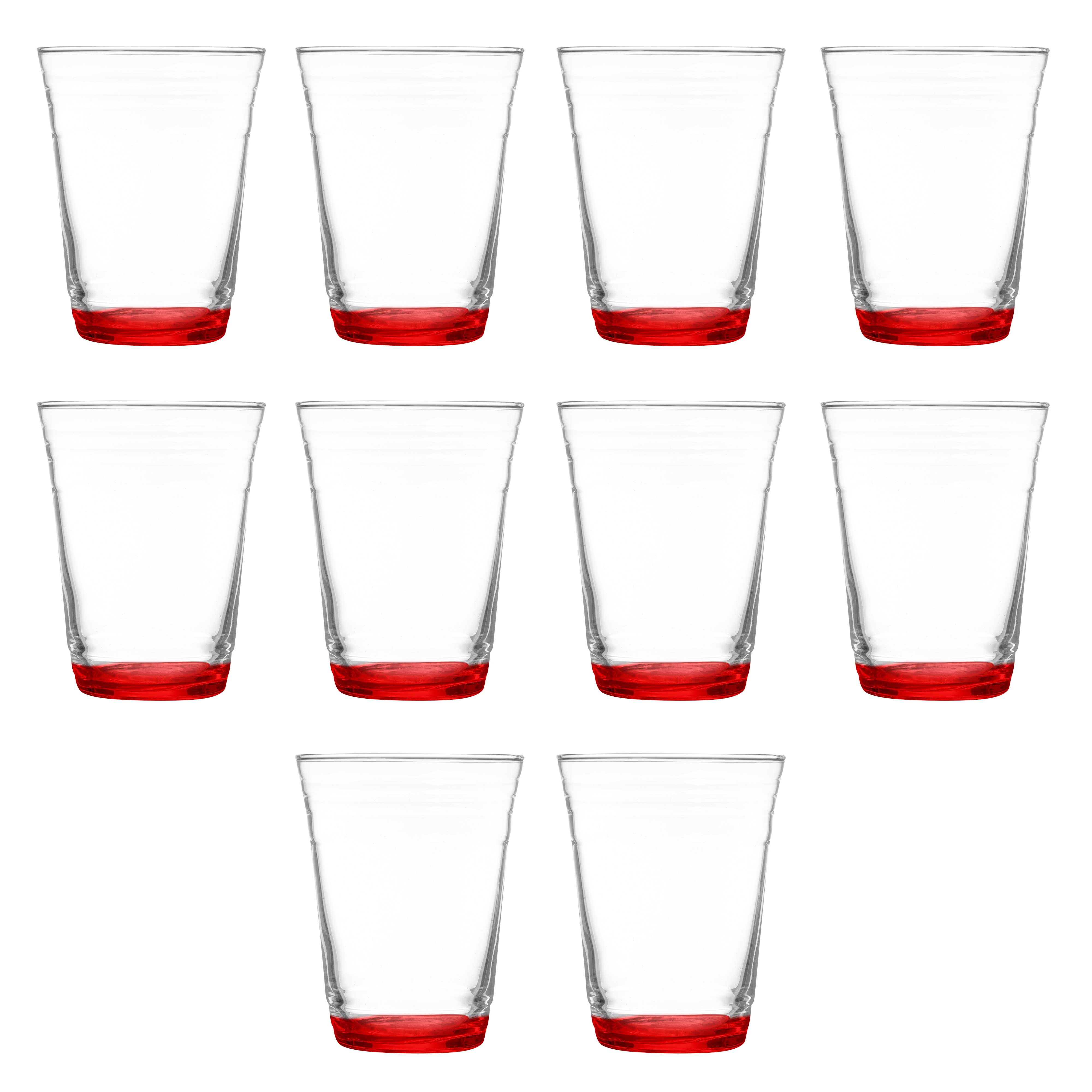 10 ARC Clear Glass Pint Cups Set, 16 oz. - Mixing, USA Made - Red ...