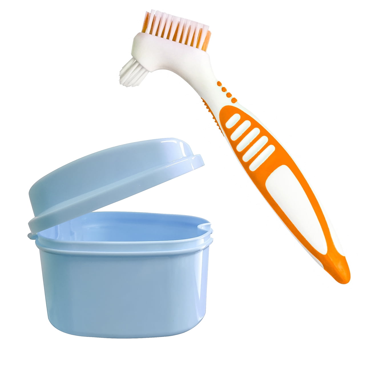 Blue Denture Storage Box Cleaning Container with Strainer Basket and ...