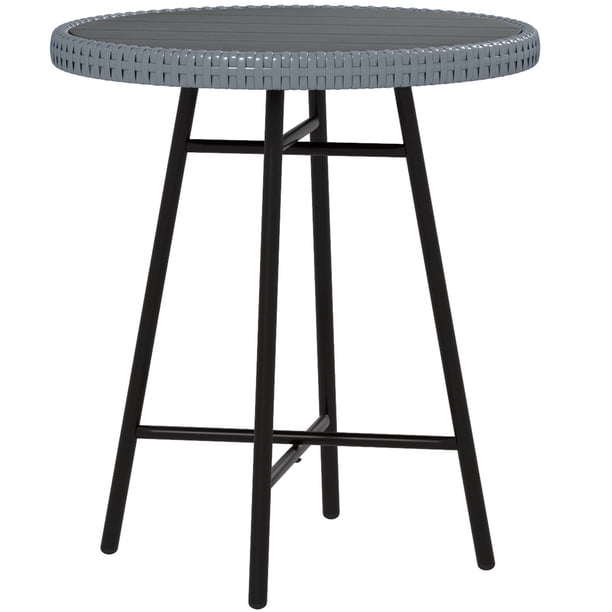 Outsunny Patio Wicker End Table with Plastic Wood Table Top for ...