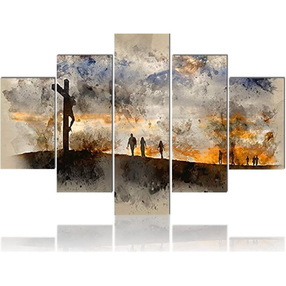 TISHIRON 5PCS Framed Jesus Canvas Wall Art Set,60"x40" People Walking ...