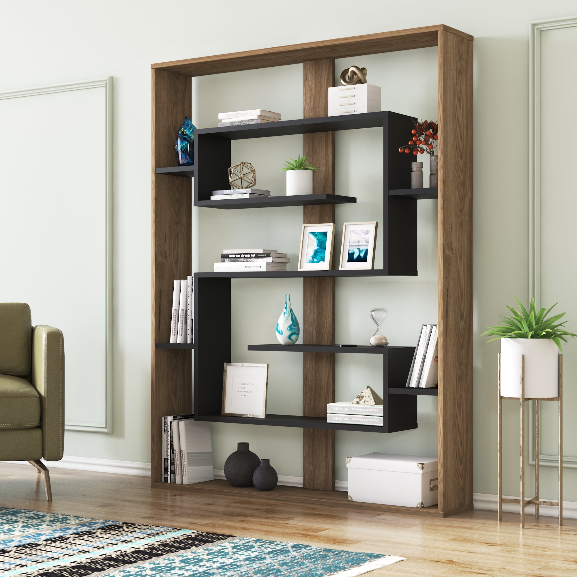 Esteban Geometric Open Shelves Bookcase, Oud & Black - Walmart.com