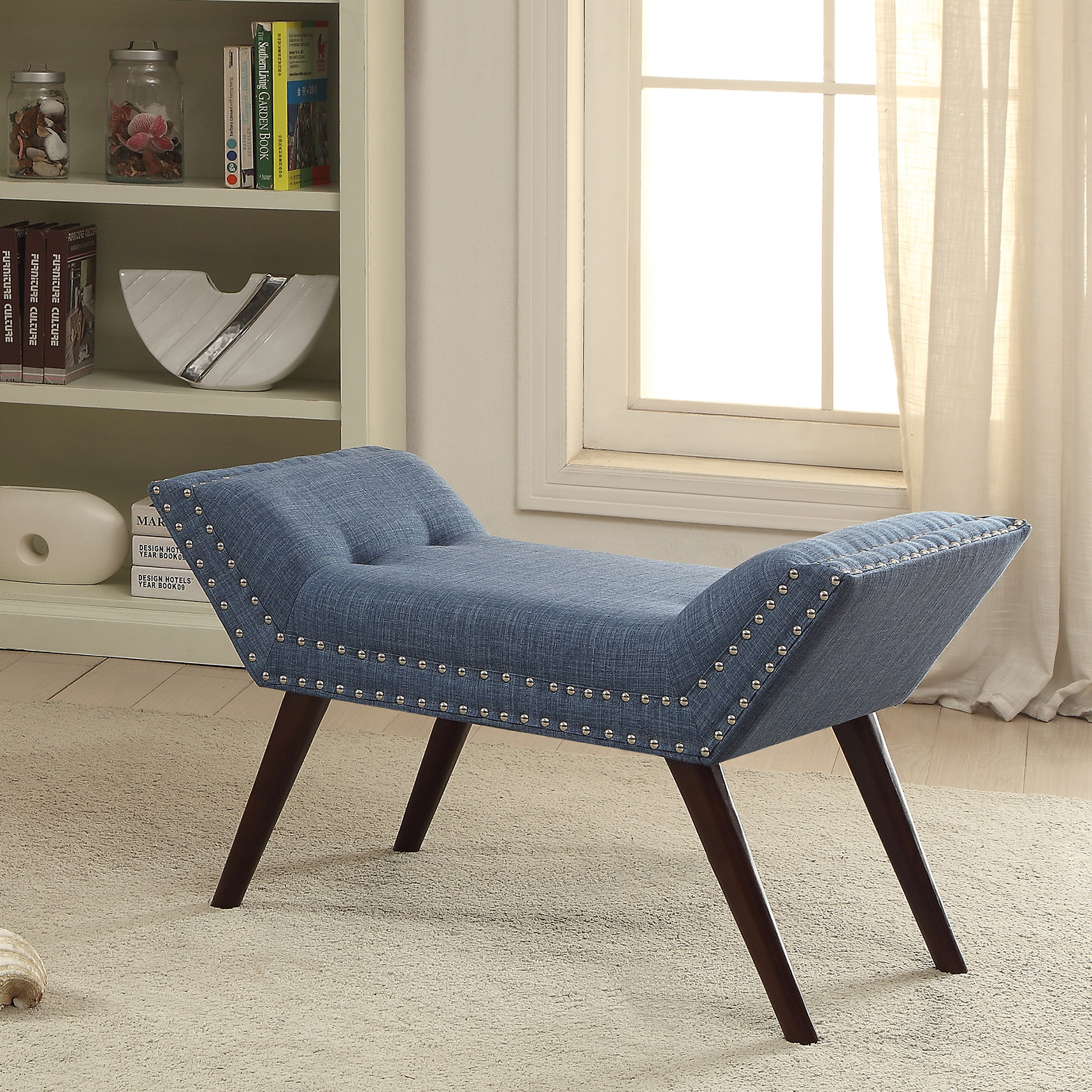 !nspire Beige Fabric Bench with Stud Detail - Walmart.com