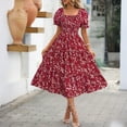 Womens Square Neckline Cinched Waist Tiered Flutter Sleeve Floral Print ...