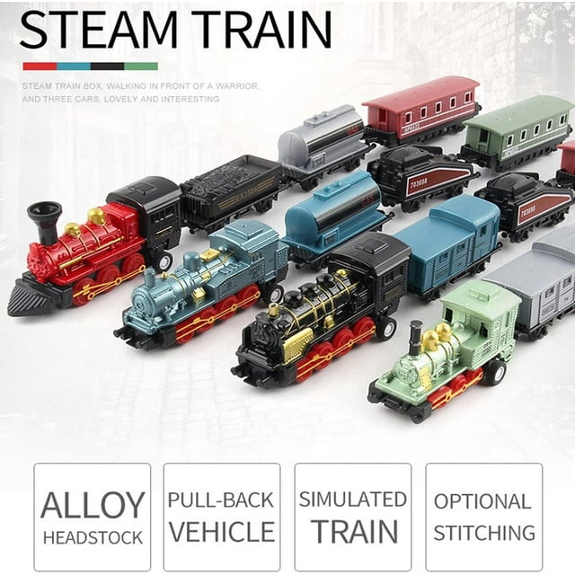 Mini Train Toy Die-Cast Pull Back Steam Train Model Set Assorted Styles for Kids Boys - 4 PACKS ...