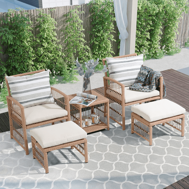 5 Piece Wicker Patio Furniture Set, All Weather Rattan Outdoor ...