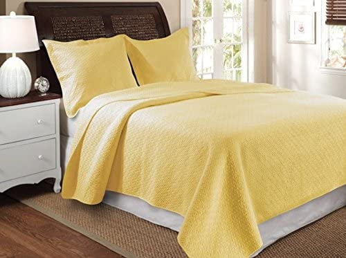Global Trends Madison Cotton Quilt Set, Yellow, 3-Piece Full/Queen ...
