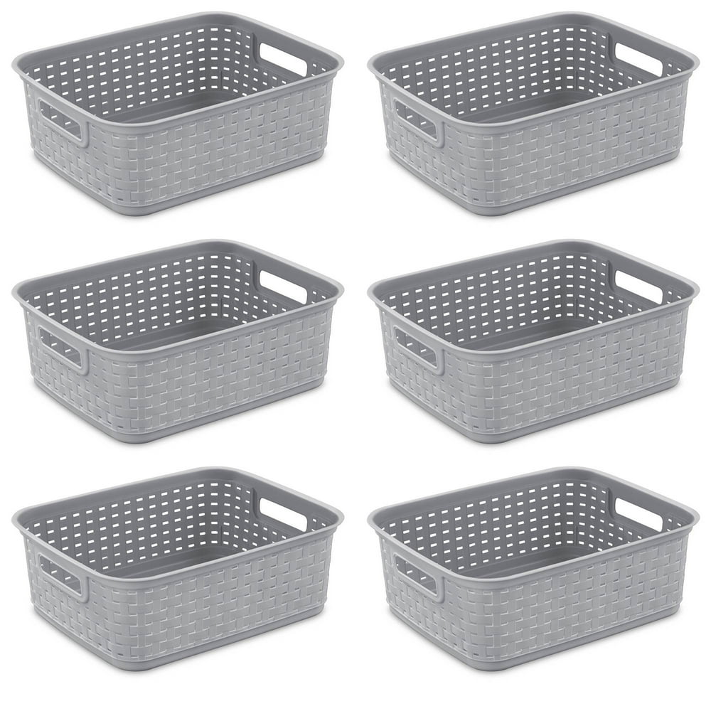 Sterilite Short Weave Wicker Pattern Storage Container Basket, Gray (6 ...
