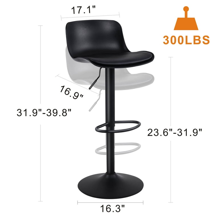 YOUNIKE Bar Stools Set of 2 PU Leather Bar Chairs Swivel Sturdy Metal Base Height Adjustable Counter Stools Black