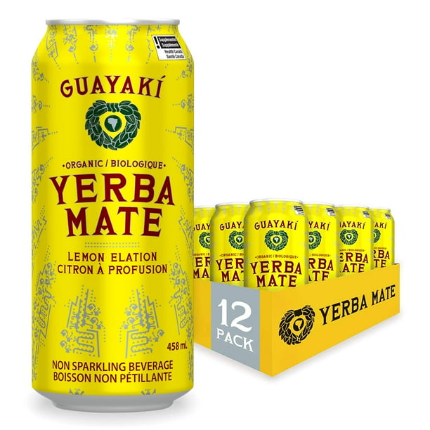 Guayaki Yerba Mate, Organic Lemon Elation, 15.5oz Cans (Pack of 12 ...