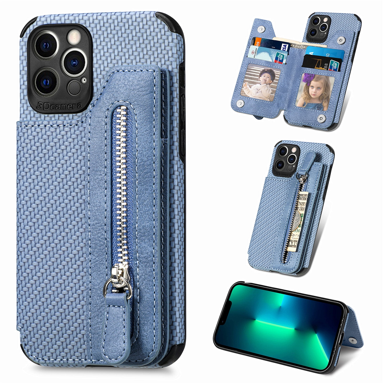 ELEHOLD Zipper Wallet Case for iPhone 13 Mini,Flip Folio Card Slots ...
