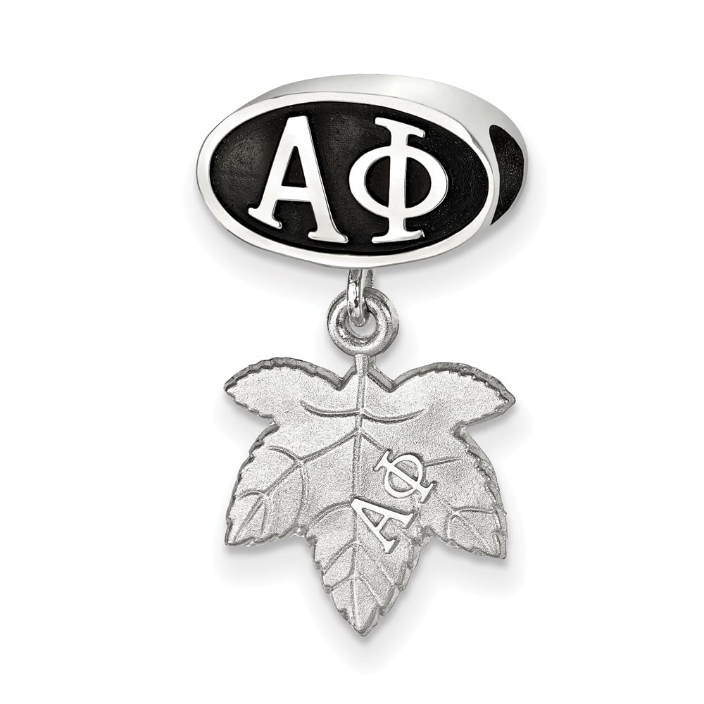 Fancy Bead White Sterling Silver Greek Alpha Phi With Oval Ivy Leaf ...