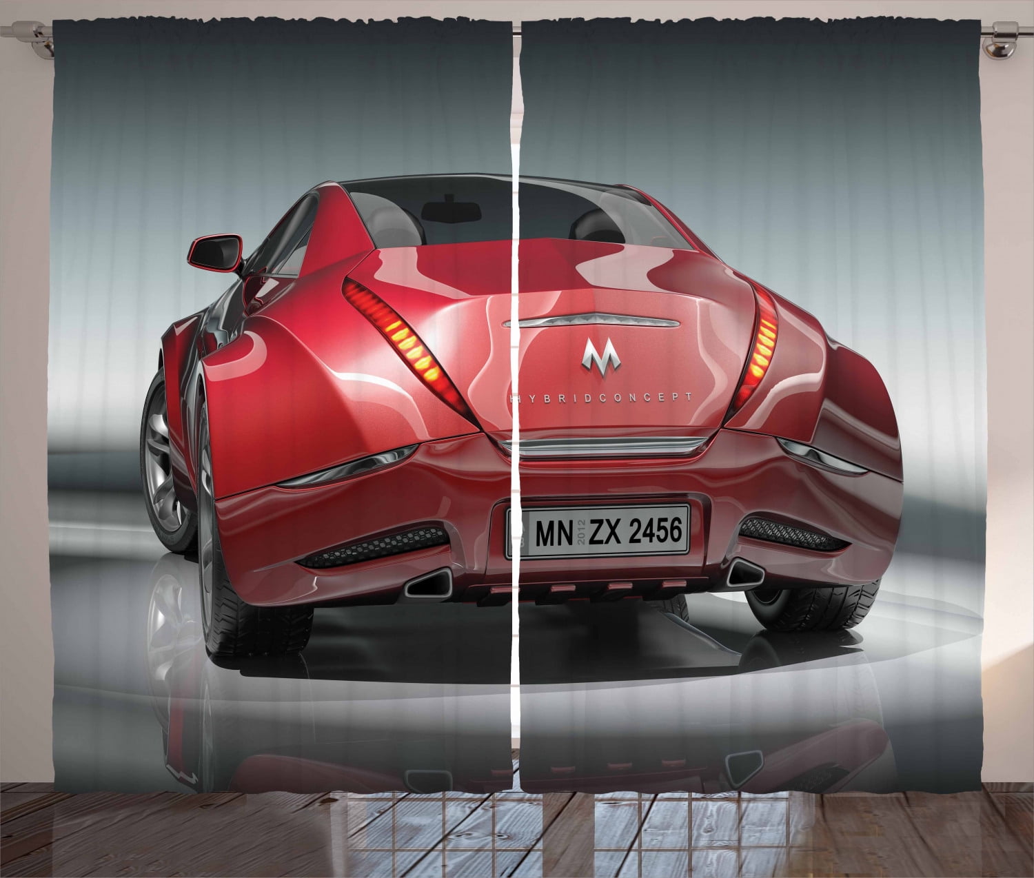 Cars Curtains 2 Panels Set, Red Sports Car Concept Design Realistic ...