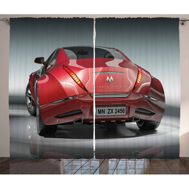 Cars Curtains 2 Panels Set, Red Sports Car Concept Design Realistic ...