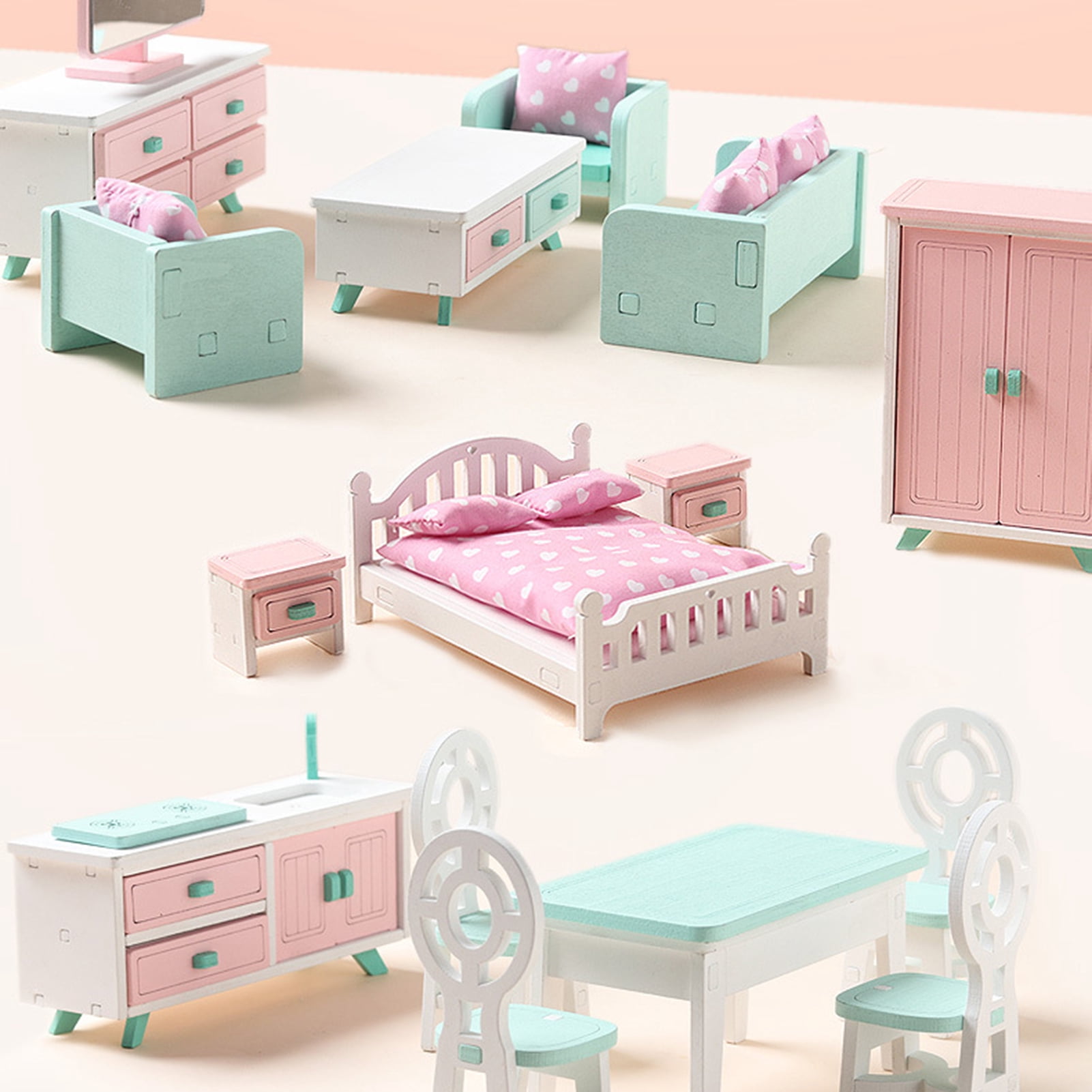 Hesroicy Mini Furniture Smooth Surface Dollhouse Decoration Wooden ...