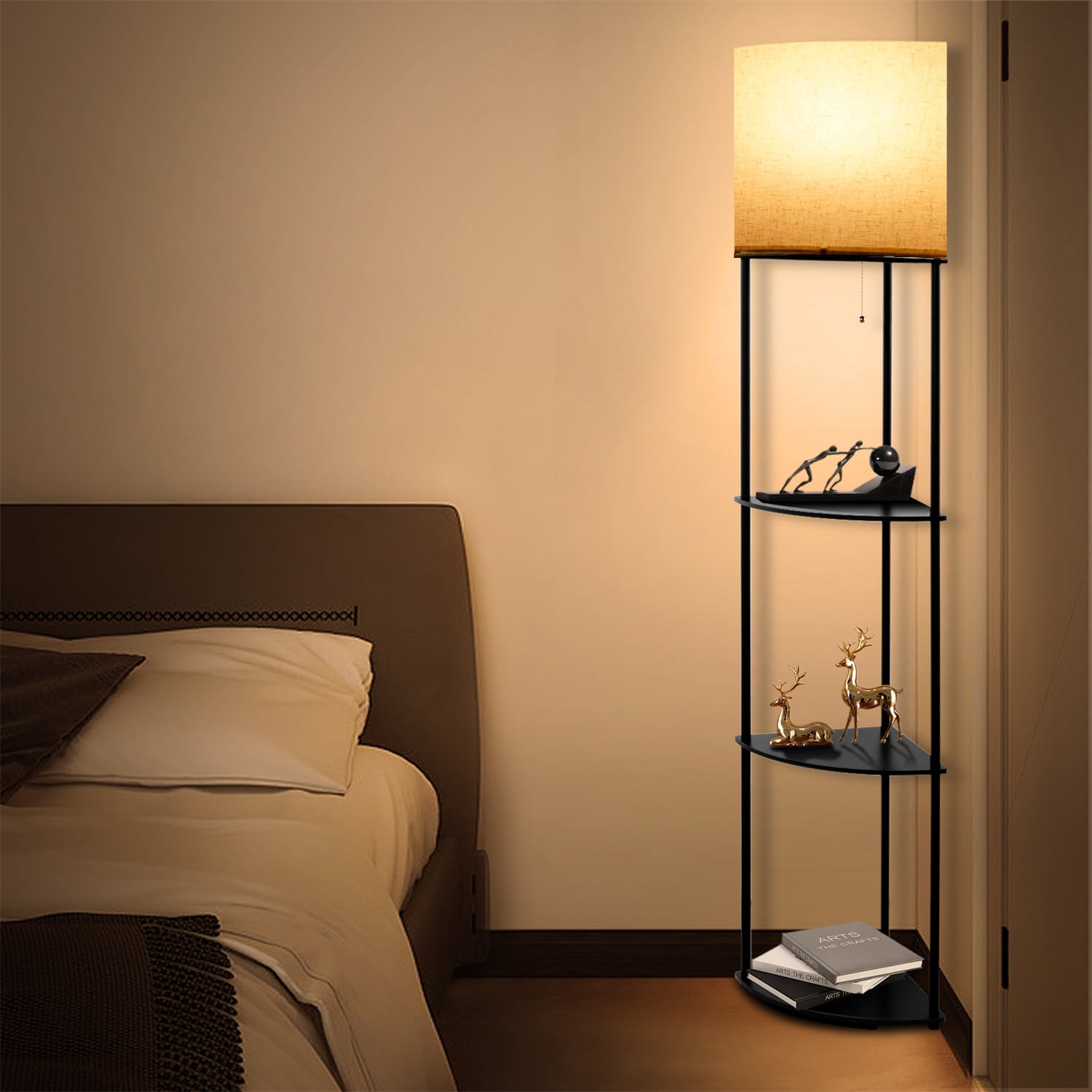 Floor Lamp with Shelves, 4-Tier Corner Storage Rack Modern Floor Light ...
