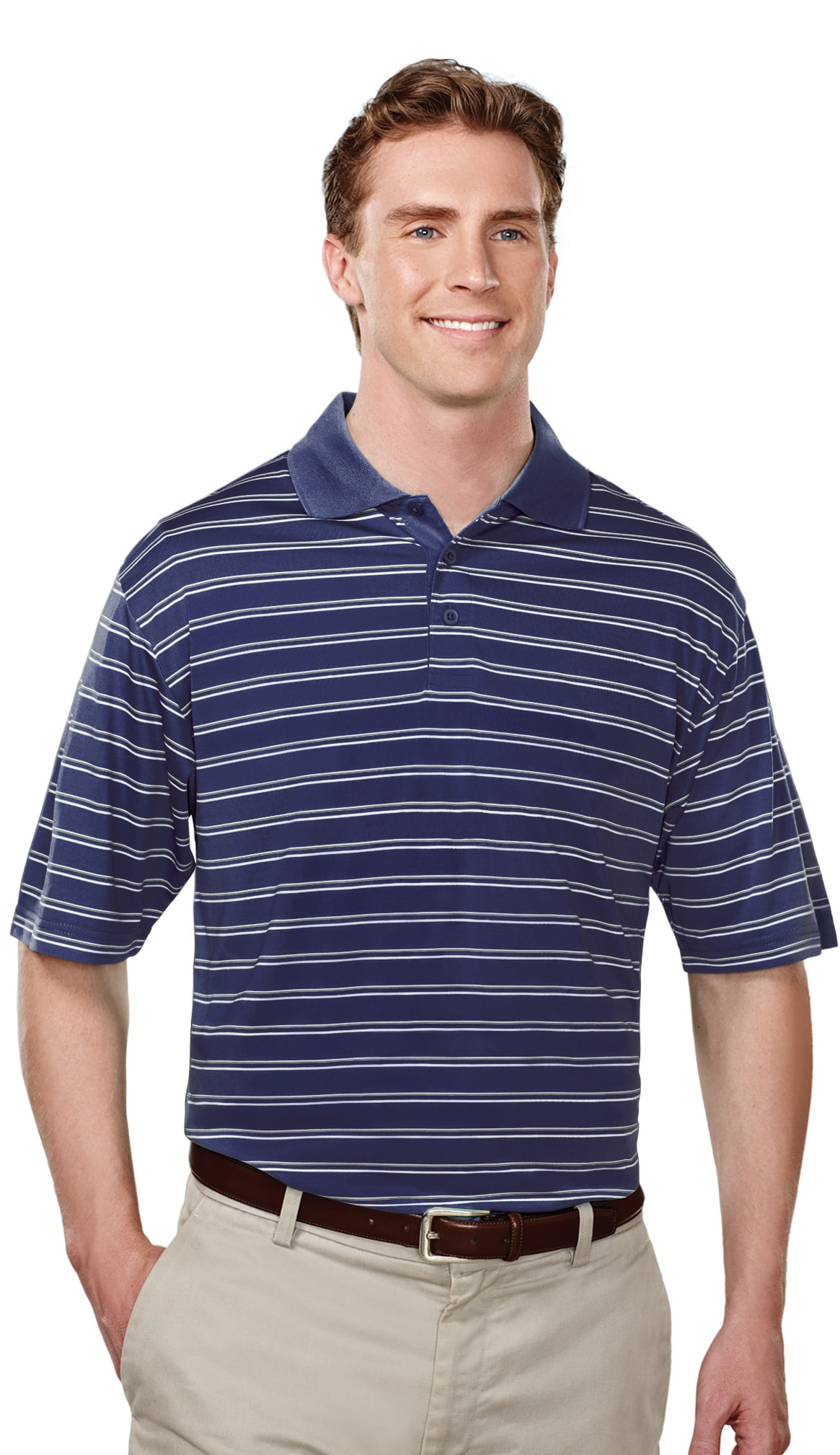 Tri-Mountain Performance Collegian 124 Three Color Stripe Golf Shirt ...