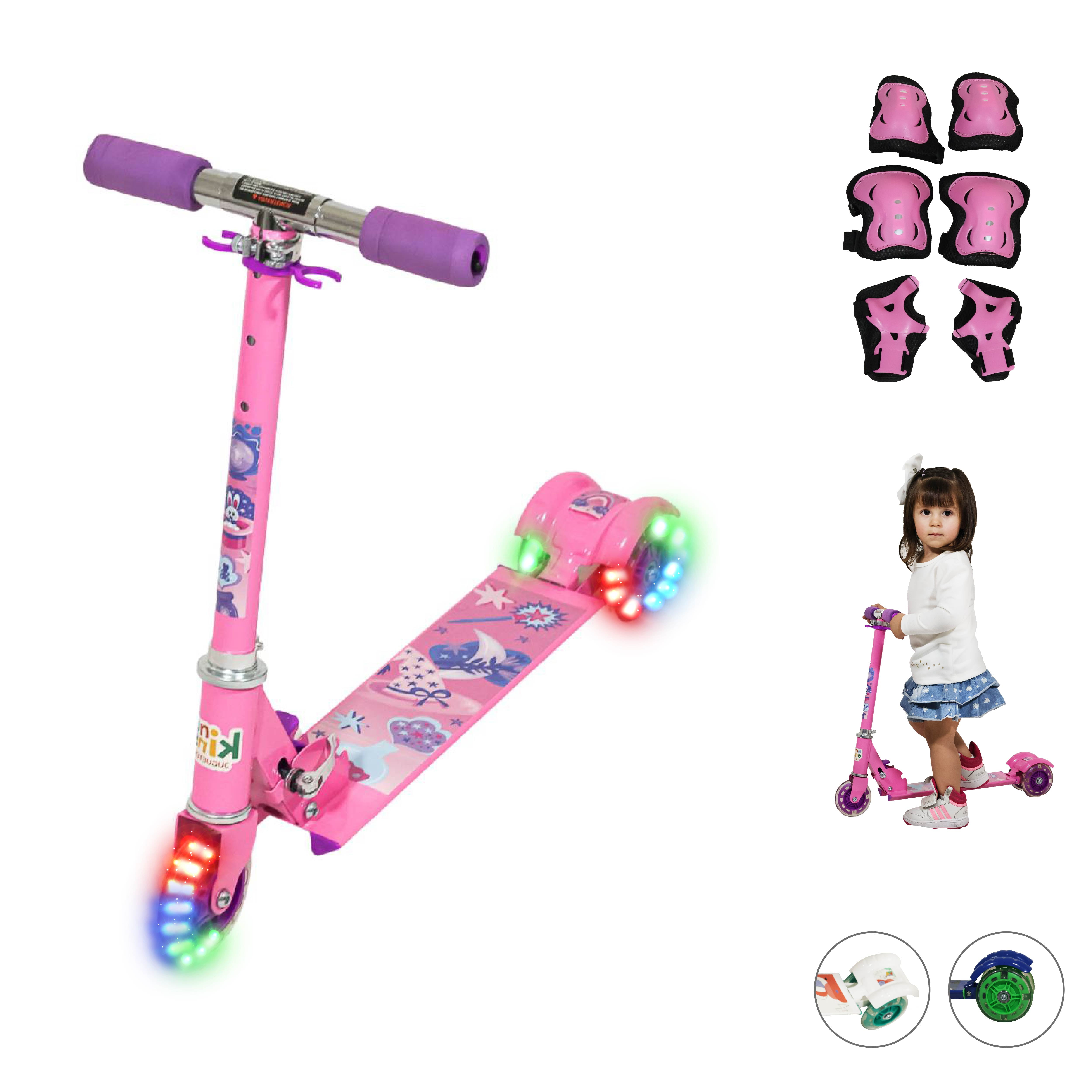 Patin Del Diablo Infantil Plegable y Ajustable con 3 Ruedas Y Luz Led ...
