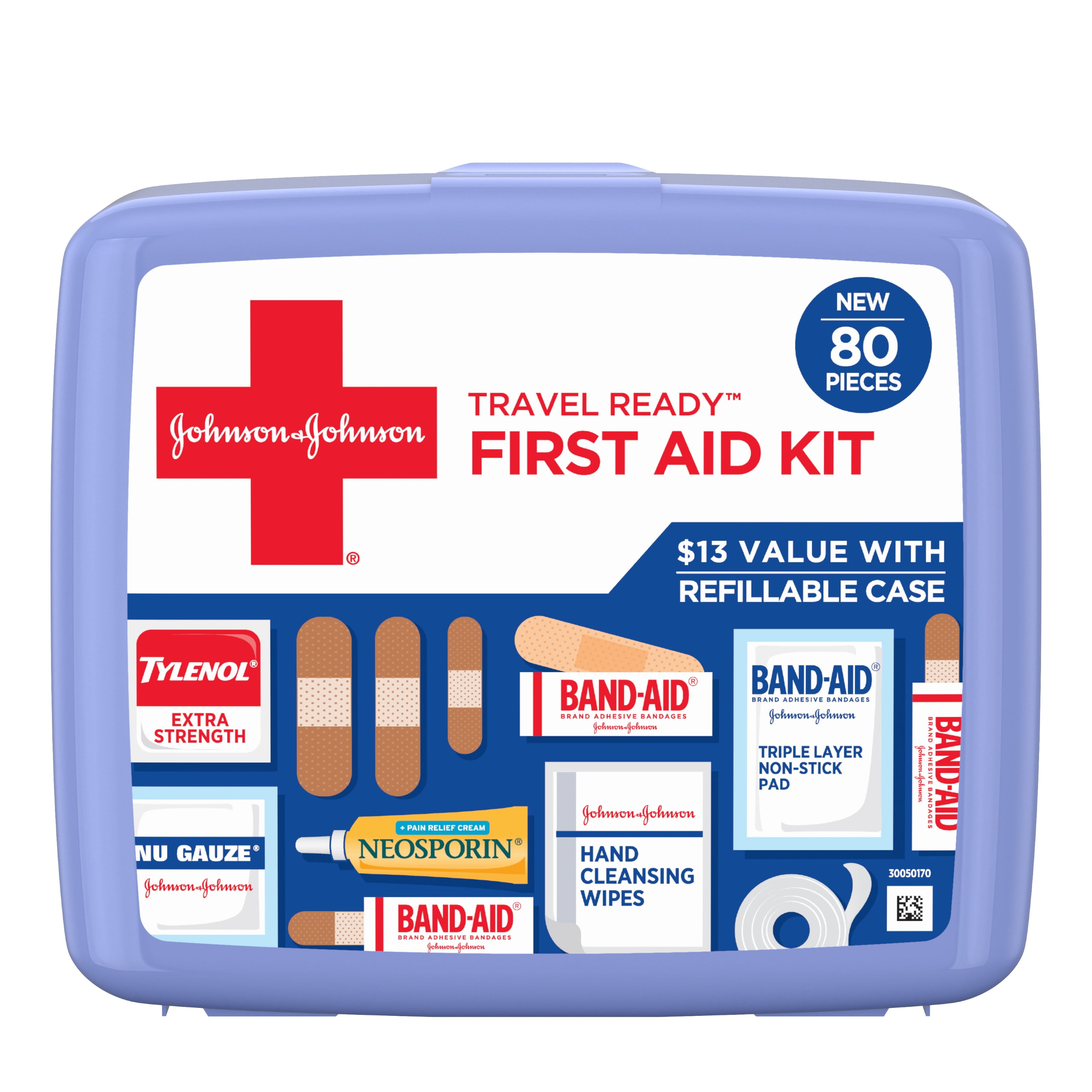 Johnson & Johnson Travel Ready Portable Emergency First Aid Kit, 80 ...