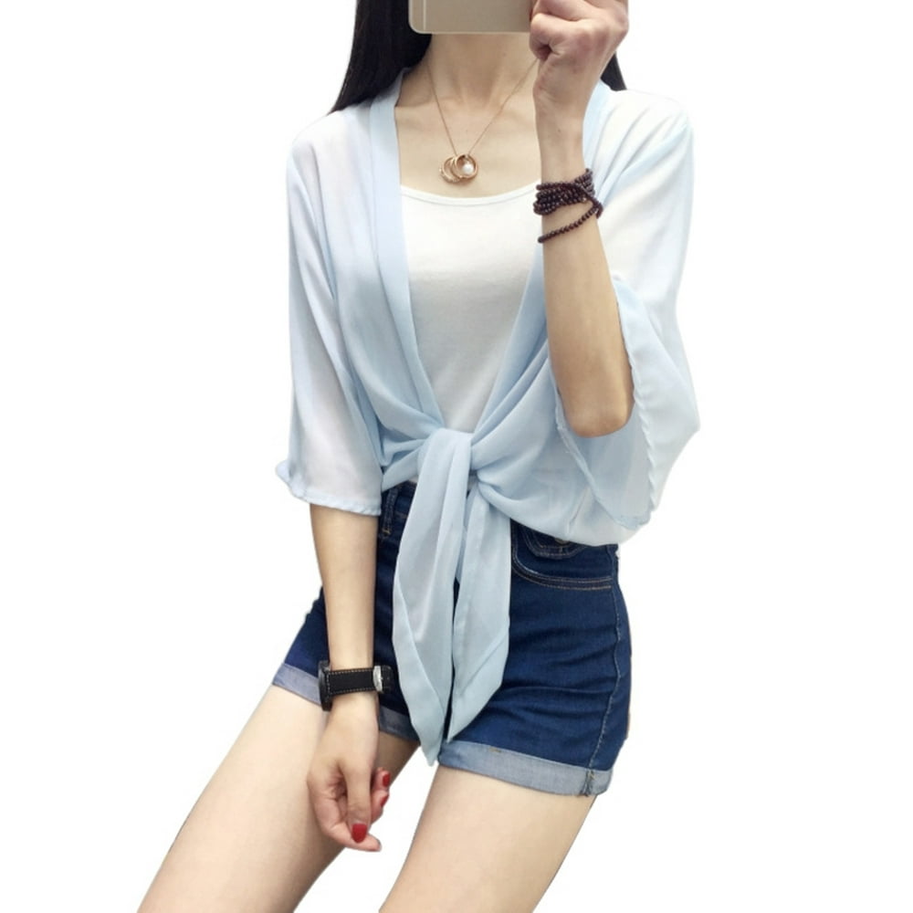 Ochine - Ochine Women Chiffon Shrug Sheer Wraps Tie Front Short Bat ...