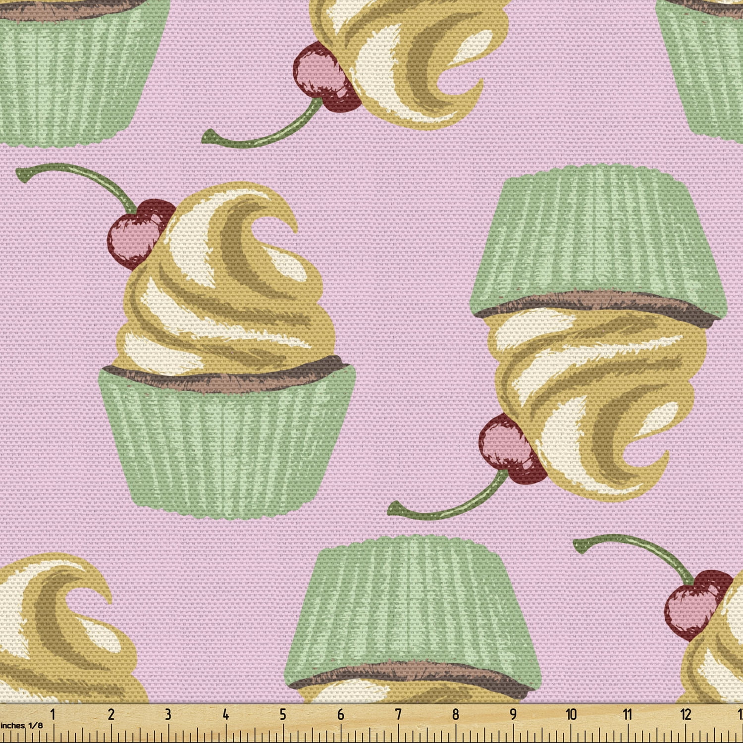 Cupcake Fabric by the Yard, Whipped Cream and Cherry on Top Pastel ...