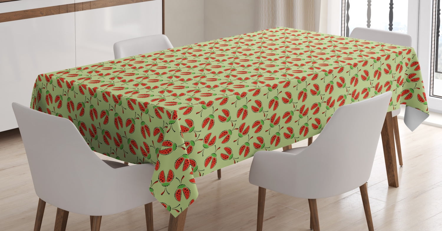 Ladybug Tablecloth, Funny Insects with Open Wings Spring Good Fortune ...