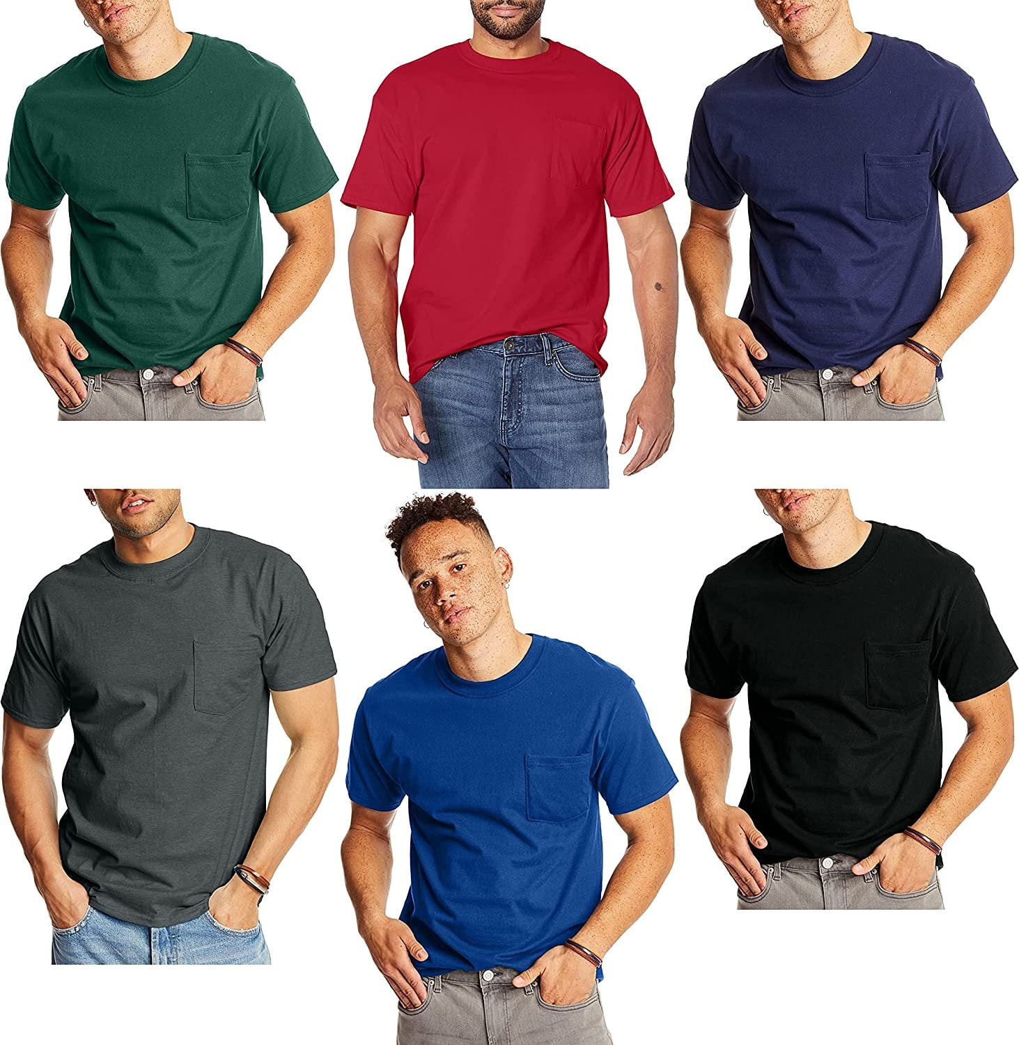 Hanes Men's Pocket Tshirts 6-Pack Slightly Imperfect Soft Breathable ...