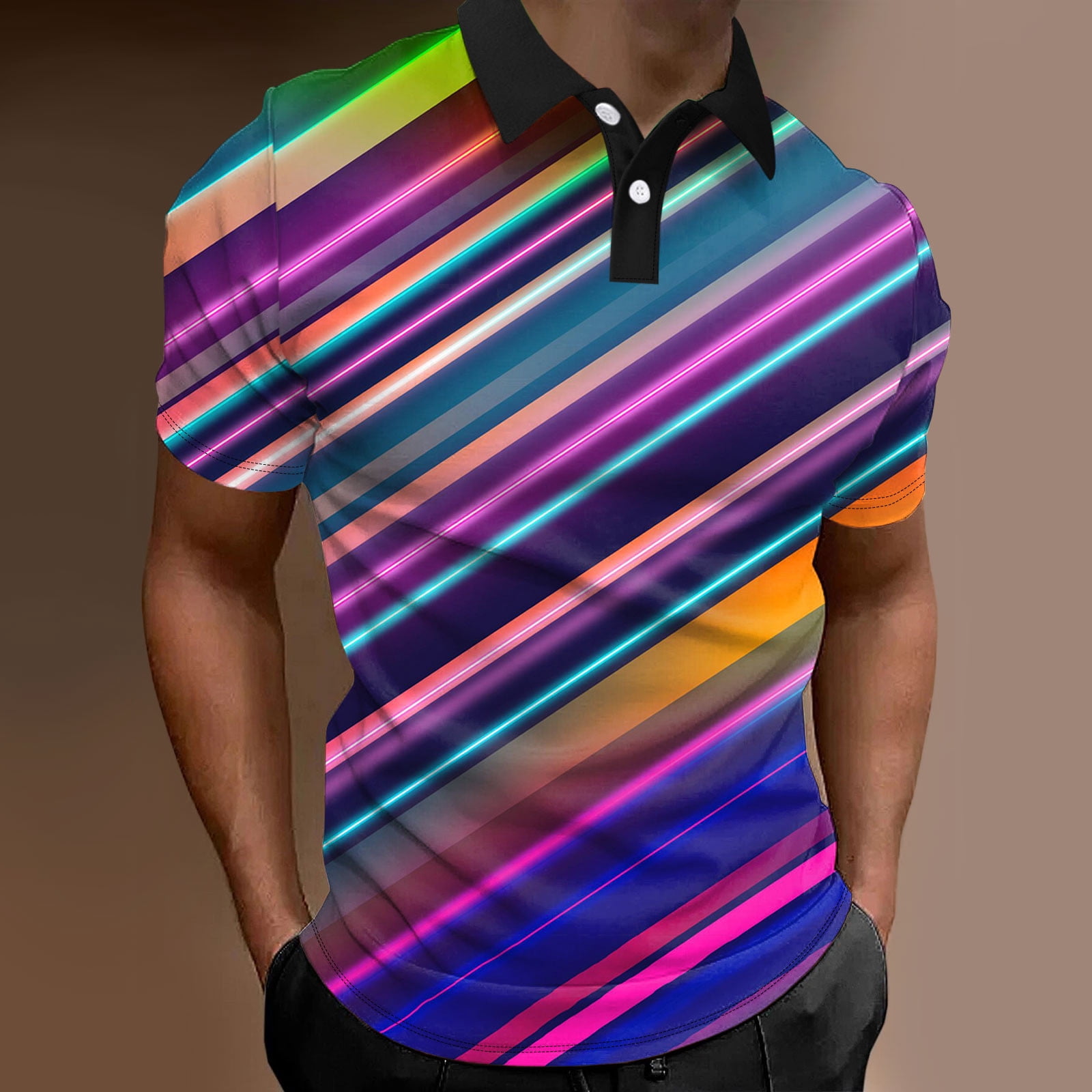 Vedolay Shirt Mens Shirt Short Sleeve Print Colorful Golf Shirts Lapel ...