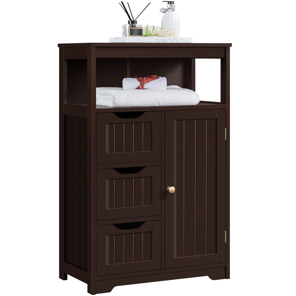 Easyfashion Wooden Bathroom Floor Cabinet Multiple Tiers Storage ...