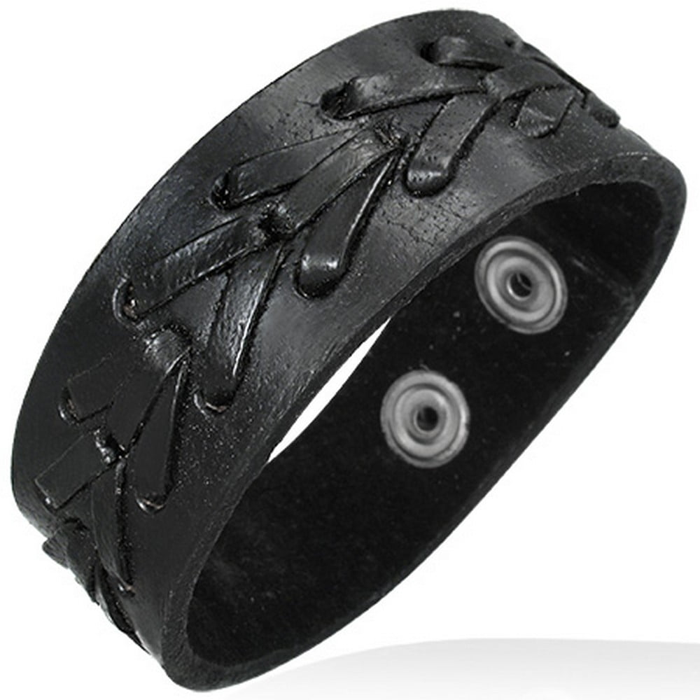 Black Leather Alloy Arrow Snap Wristband Unisex Bracelet - Walmart.com