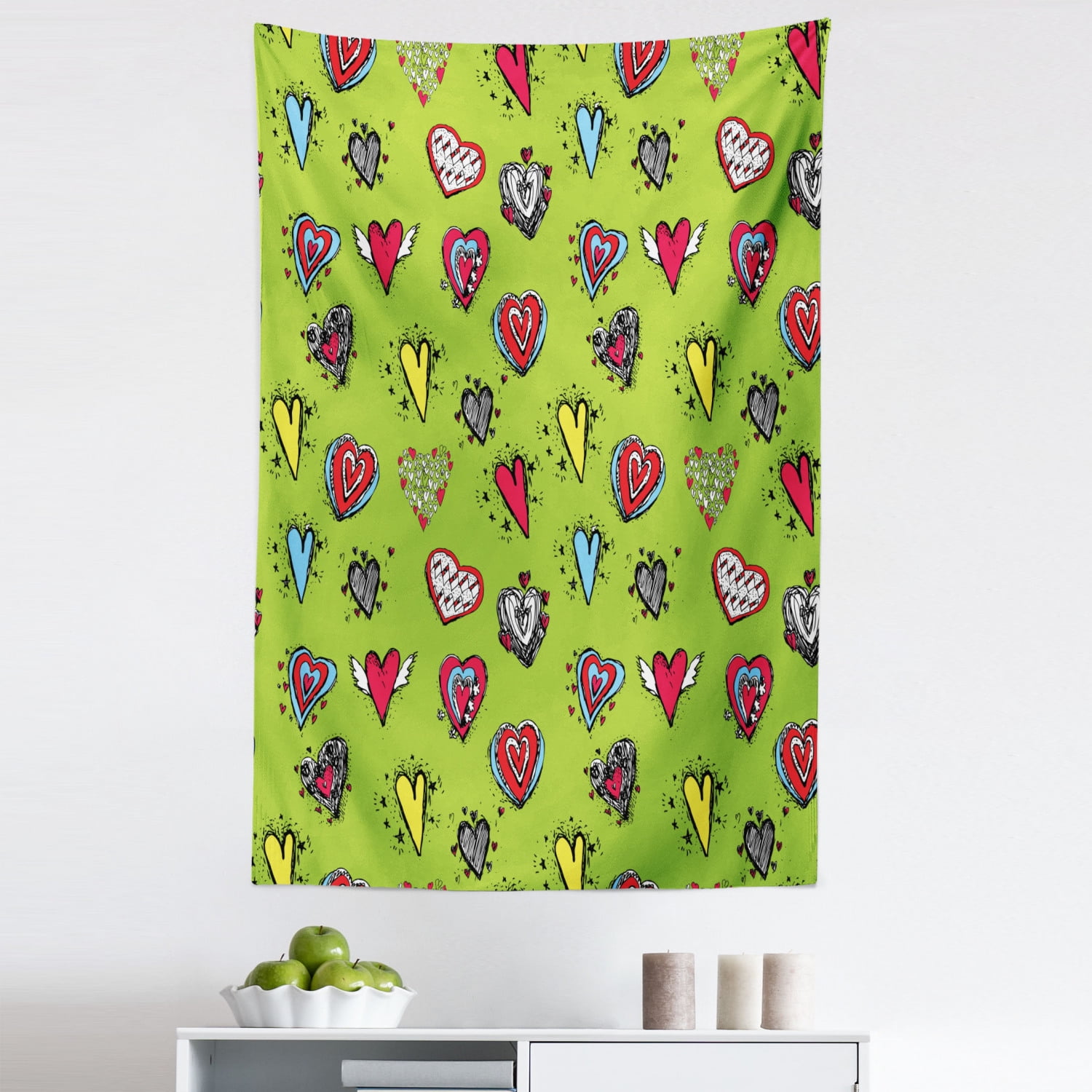 Love Tapestry, Hand Drawn Hearts Sketch with Various Shapes and Sizes ...