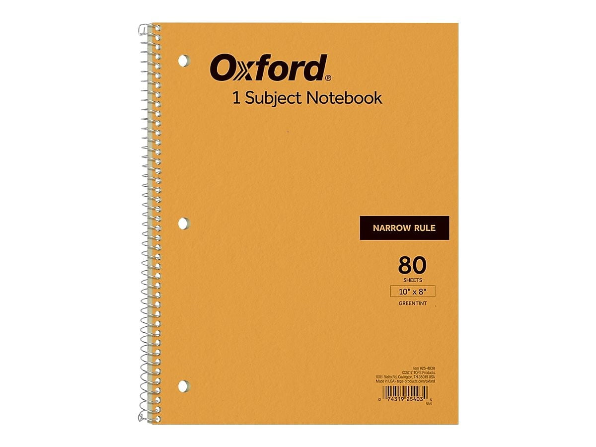 Oxford 1-Subject Notebook 8" x 10" Narrow Ruled 80 Sheets 801050 ...