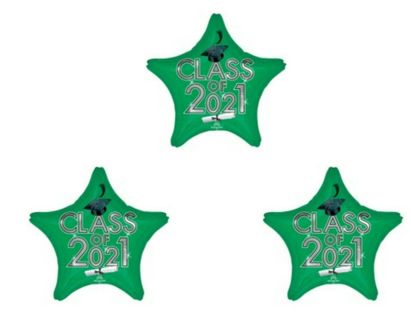 Set of 3 Green Star Graduation Class of 2021 Party balloons decorations ...