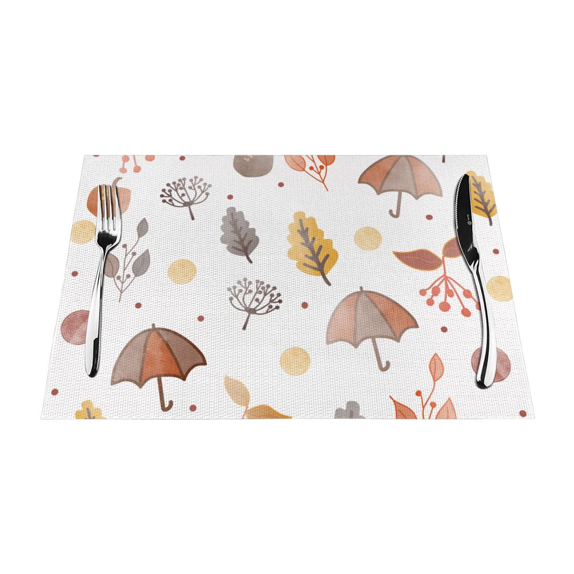 XMXY Woven Placemats Set of 6 PCS, Autumn Drawing Background Table Mats ...