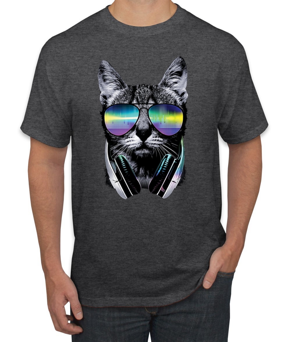 DJ Kitty Cat with Headphones | Mens Cat Lover Graphic T-Shirt, Heather ...