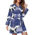 Crane Birds Flower Pajama Robe Blue Floral Print Long Sleeve Trendy ...