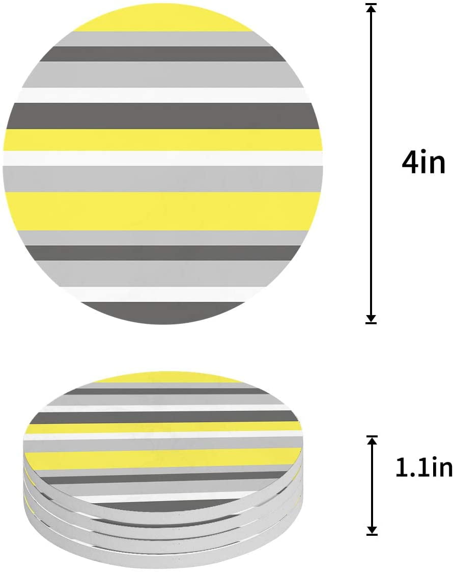 ZHANZZK Yellow Gray Horizontal Stripes Set of 8 Round Coaster for ...