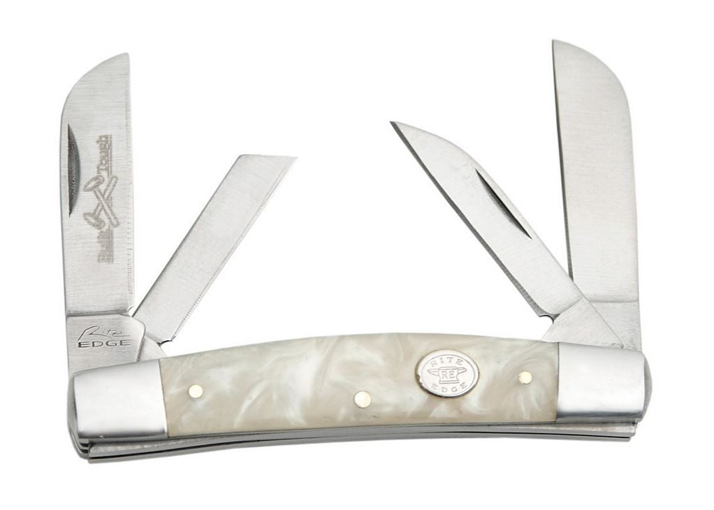 FOLDING POCKET KNIFE Rite Edge 3.5" White Pearl 4 Blade Classic ...