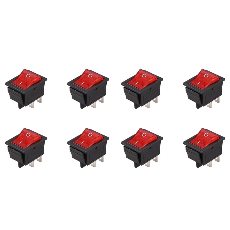8X Red Light Illuminated 4 Pin DPST ON/OFF Snap in Rocker Switch 16A ...