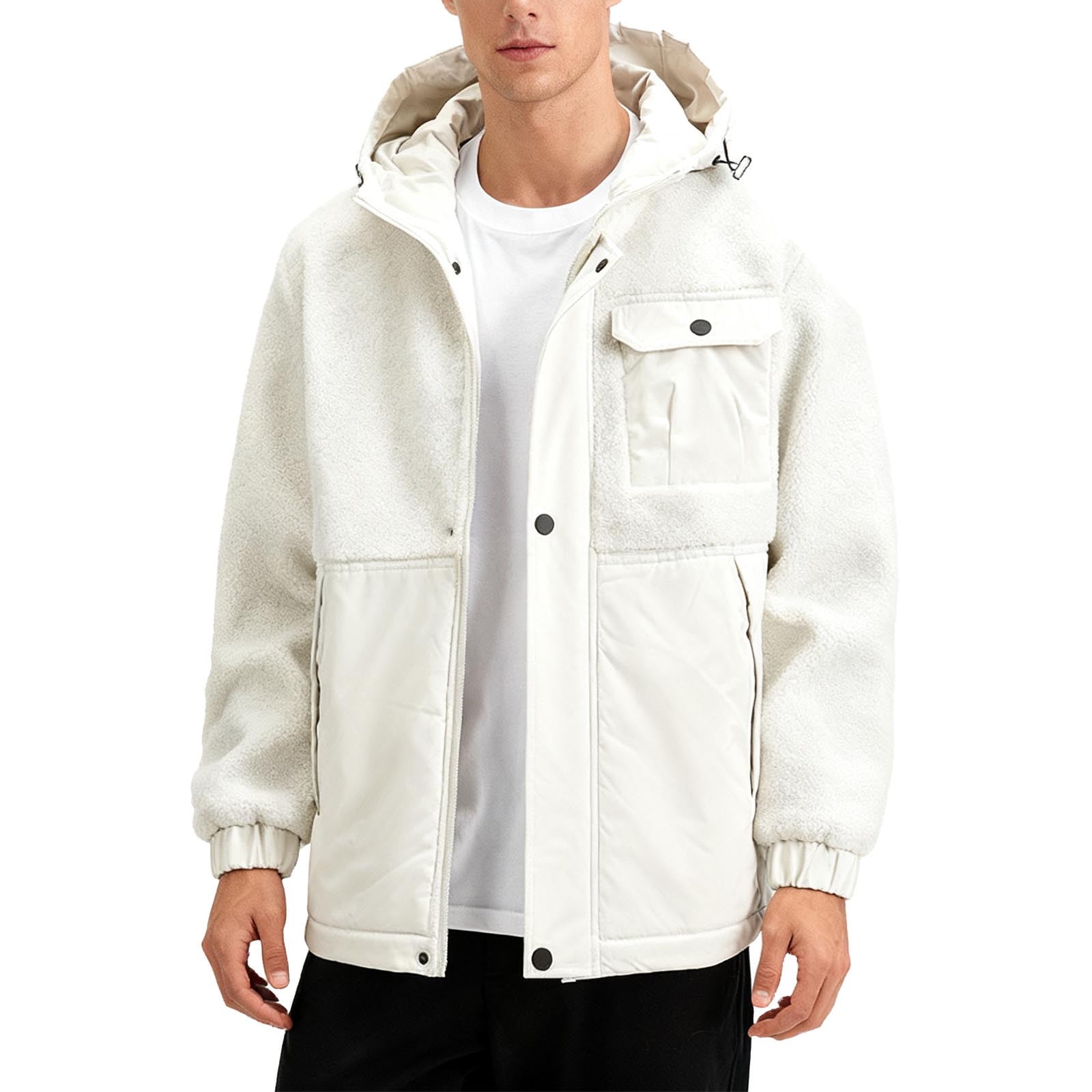 Men's Jacket Long Sleeve Zip Up Hooded Solid Color with Drawstring and ...