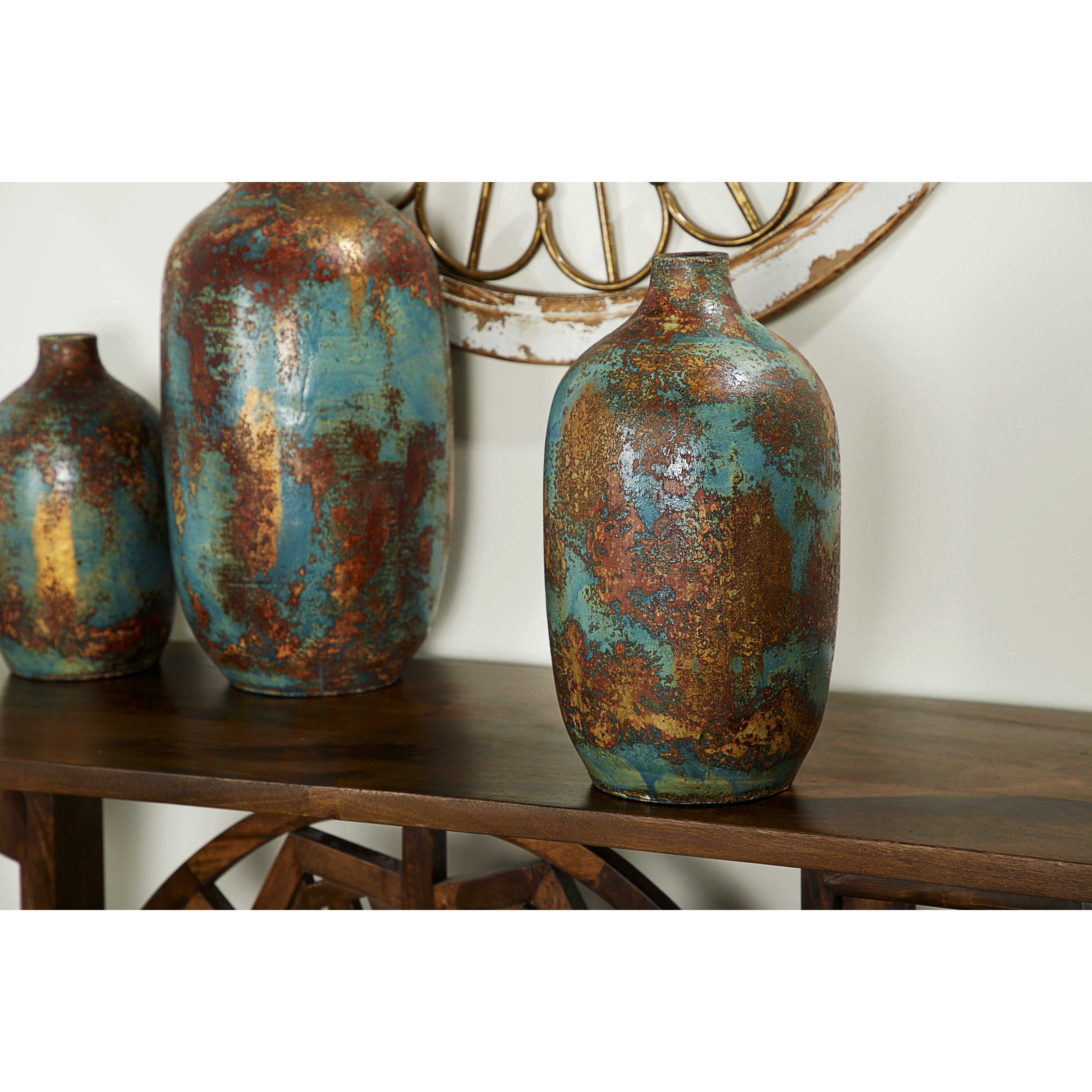 DecMode 16" Distressed Blue Ceramic Vase - Walmart.com