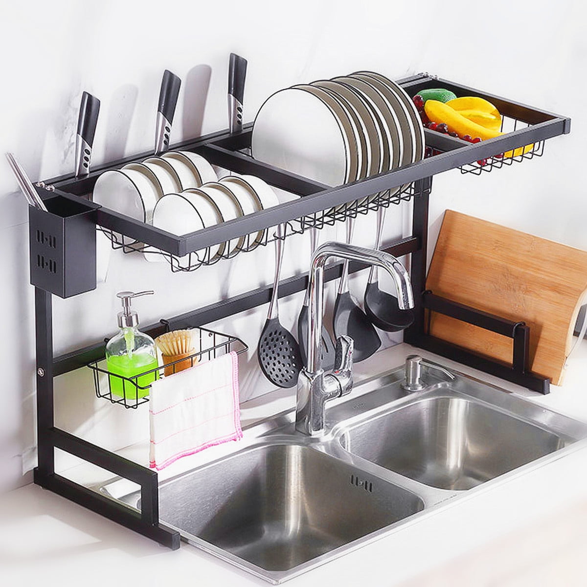 Over The Sink Dish Drying Rack 2 Tier Stainless Steel Adjustable Large over-the-sink-dish-drying-rack-2-tier-stainless-steel-adjustable-large