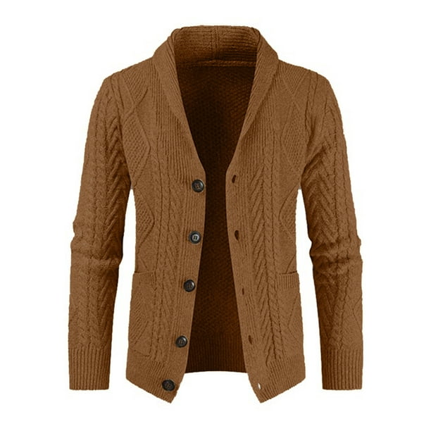 JMIERR Mens Cardigan Knitted Shawl Collar Sweaters Cable Knit Jumper ...