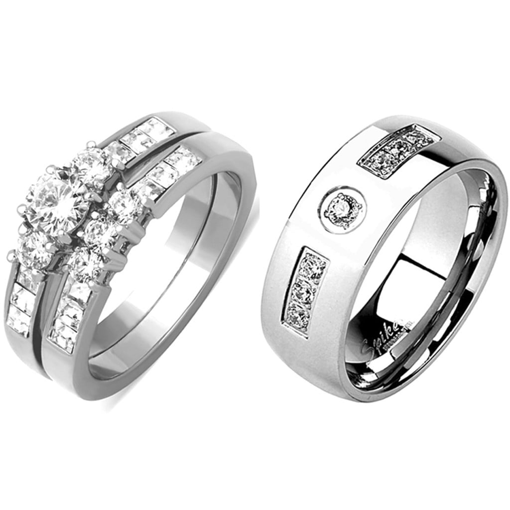 La Ny Jewelry His Hers Womens 3 Stone Type Stainless Steel Wedding la-ny-jewelry-his-hers-womens-3-stone-type-stainless-steel-wedding