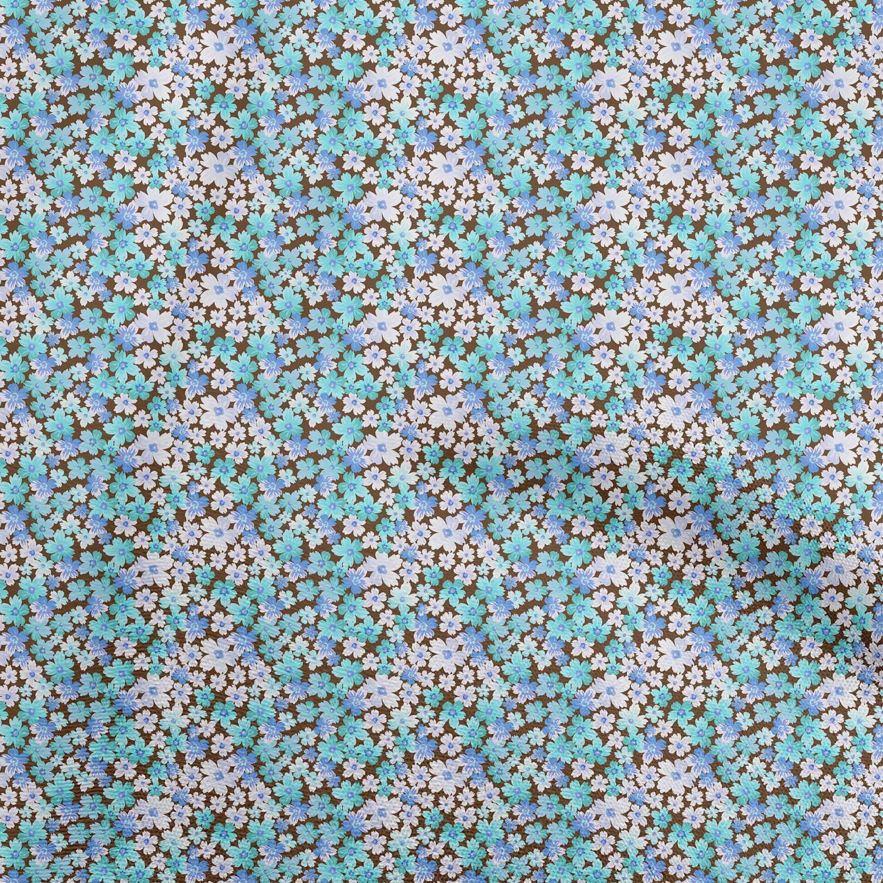 oneOone Cotton Cambric Turquoise Blue Fabric Floral Sewing Material ...